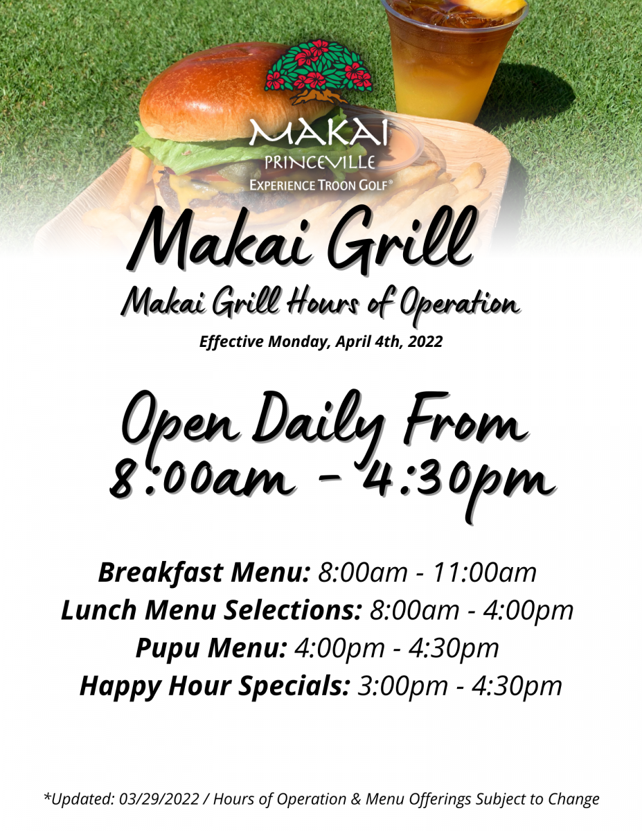 the makai grill - Princeville Makai Golf Club – Makai Course