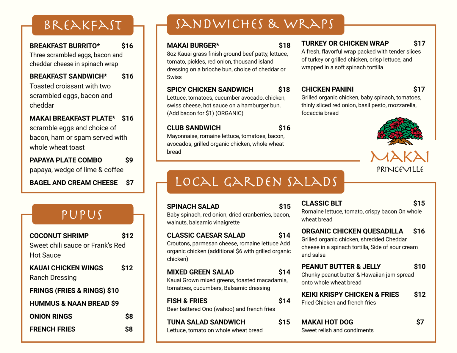 Menus - Princeville Makai Golf Club – Makai Course